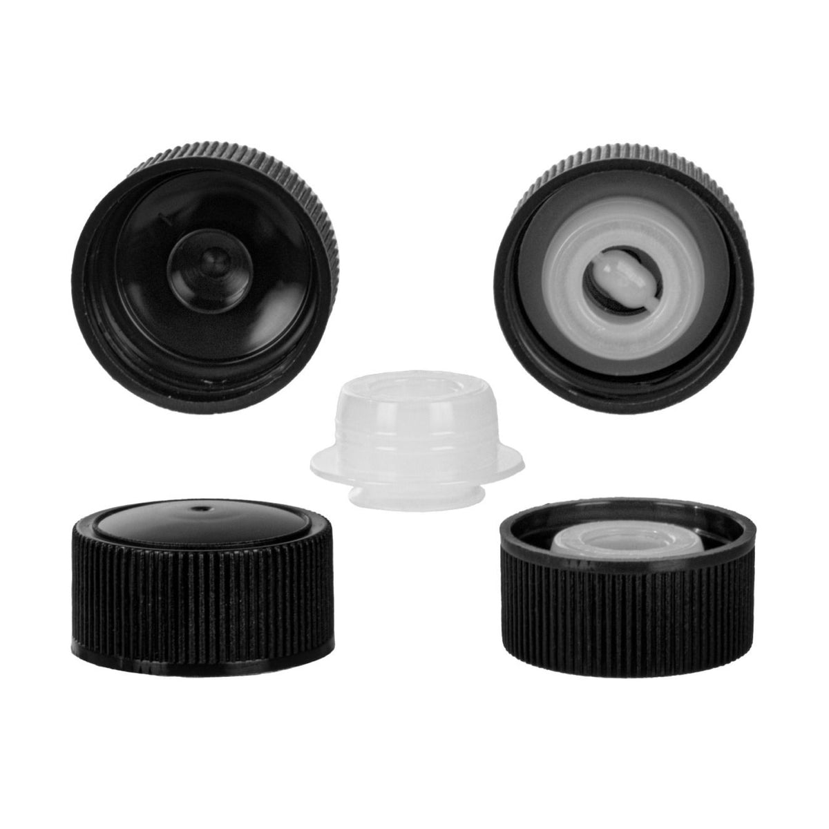 Black Ribbed Cap with Pour Fitment (31.5mm) – General Bottle Supply